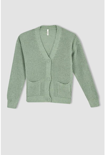 DeFacto Kız Çocuk Regular Fit V Yaka Triko Hırka U6182A622WN