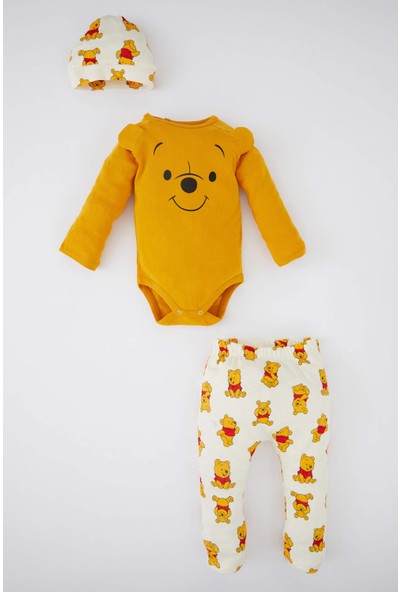 DeFacto Erkek Bebek Winnie The Pooh Lisanslı Ribana Uzun Kollu Çıtçıtlı Body Alt Şapka Takımı Y6231A222AU