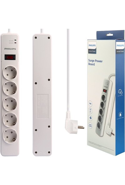 Phılıps 2 Metre Kablolu 2100 Joule Anahtarlı Akım Korumalı Priz Beyaz Phılıps 2 Metre Kablolu 2100 Joule Anahtarlı Akım Korumalı Priz Beyaz