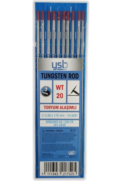 YSB Toryum Alaşımlı Elektrod WT 20 Kırmızı Tungsten 3.20 x 175 mm (1 ADET) YSB Toryum Alaşımlı Elektrod WT 20 Kırmızı Tungsten 3.20 x 175 mm (1 ADET)