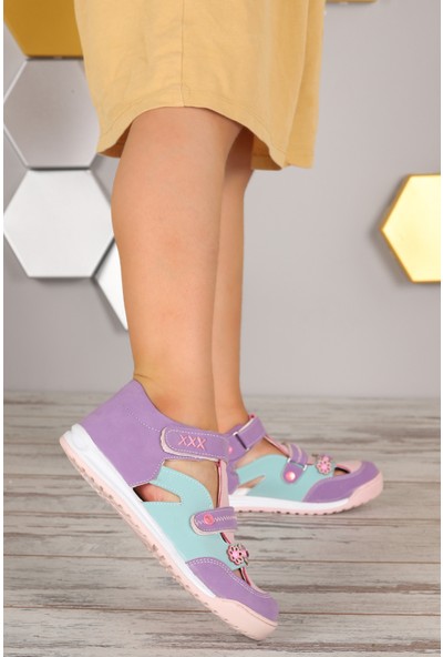 2391-96 Ortapedik Kız Çocuk Ayakkabı Sandalet Mor - Pudra