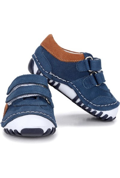 Teo 508 %100 Deri Cırtlı Kız/erkek Çocuk Ayakkabı Lacivert - Kahverengi