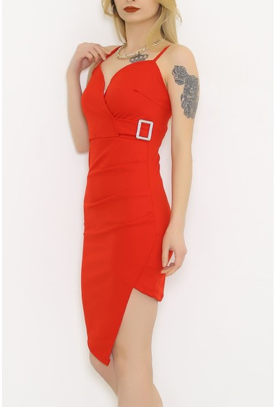 Asel Duru Toka Detaylı Elbise Kırmızı - 581756.1592. Asel Duru Toka Detaylı Elbise Kırmızı - 581756.1592.
