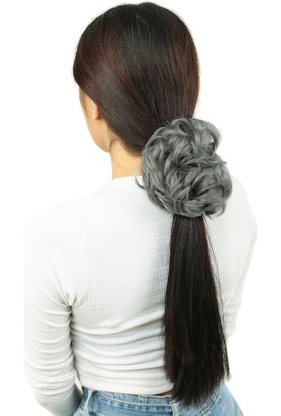 Stil Budur Yoğun Saçlı Lastikli Topuz Toka - Gri
