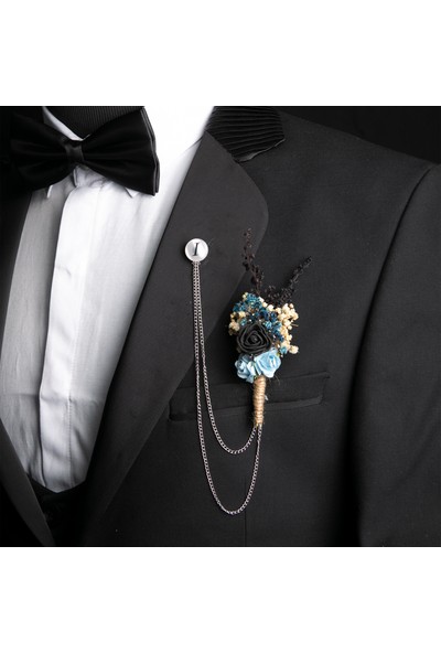 Bay Efendi Mavi Kuru Çiçek Damat Sağdıç Yaka Çiçeği ve I Harfli Ceket Zinciri Bay Efendi Mavi Kuru Çiçek Damat Sağdıç Yaka Çiçeği ve I Harfli Ceket Zinciri