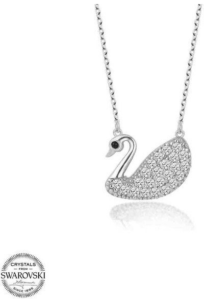 Gumush Swarovski Taşlı Gümüş Kuğu Kadın Kolye
