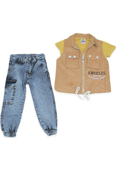 Pakel 6012 Pakel Yıldız Nakışlı Yeleklli 3lü Erkek Takım 1-5 Yaş Kahve