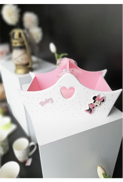 Hershey Kulplu Ahşap Sepet Pembe