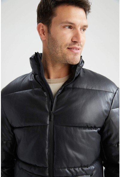 DeFacto Slim Fit Dik Yaka Suni Deri Şişme MONT U9891AZ22AU