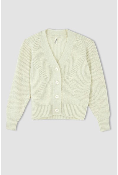 DeFacto Kız Çocuk Regular Fit V Yaka Triko Hırka Y0540A622WN