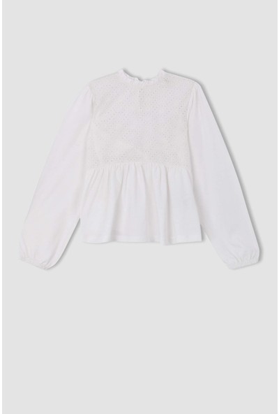 DeFacto Kız Çocuk Regular Fit Hakim Yaka Uzun Kollu TIŞÖRT Y3438A622AU