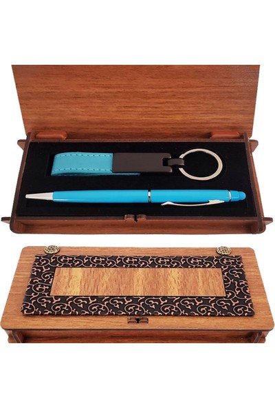 Strongart Ahşap Kutulu Kalem ve Anahtarlık Mavi Set Strongart Ahşap Kutulu Kalem ve Anahtarlık Mavi Set