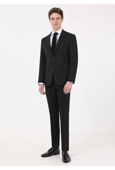 Ramsey Siyah Düz Modern Fit %100 Yün Takım Elbise