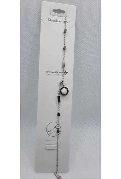 Stainless Steel Tektarz - Silver Çelik Çubuk Detay Mineli Halhal Stainless Steel Tektarz - Silver Çelik Çubuk Detay Mineli Halhal