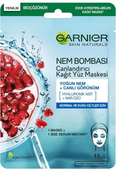 Garnier Nem Bombası Canlandırıcı Kağıt Maske 28 gr Garnier Nem Bombası Canlandırıcı Kağıt Maske 28 gr