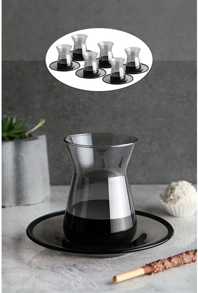 Paşabahçe Lüx Füme Siyah Renk Çay Seti - 12 Parça Çay Bardağı Takımı Paşabahçe Lüx Füme Siyah Renk Çay Seti - 12 Parça Çay Bardağı Takımı