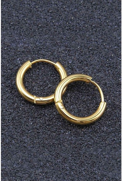 The Collection Unisex Cerrahi Çelik Altın Renk 12 mm Halka Küpe The Collection Unisex Cerrahi Çelik Altın Renk 12 mm Halka Küpe