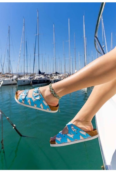Kadın Vegan Deri Turkuaz Terlik - Let Me Cat You Tasarım Tasarım Baskılı Vegan Kadın Vegan Deri Turkuaz Terlik - Let Me Cat You Tasarım Tasarım Baskılı Vegan