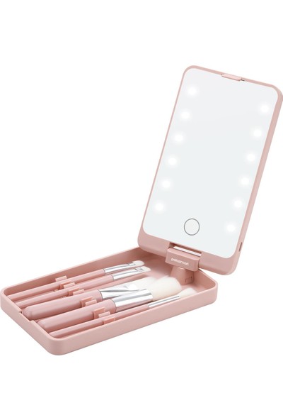 Polosmart PSC21 LED Işıklı Şarjlı Ayna + Fırça Seti Pembe Polosmart PSC21 LED Işıklı Şarjlı Ayna + Fırça Seti Pembe