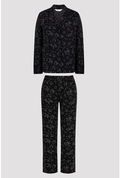 Penti Siyah Base Constellation Gömlek Pantolon Pijama Takımı Penti Siyah Base Constellation Gömlek Pantolon Pijama Takımı