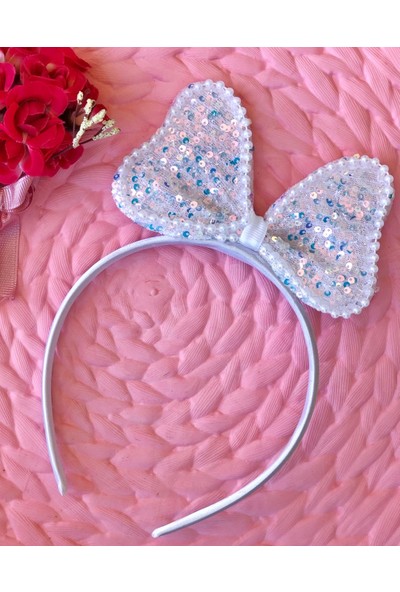 Atelier Efdal Pullu Mickey Kulaklı Incili Büyük Fiyonk Detaylı Sevimli Çocuk Tacı