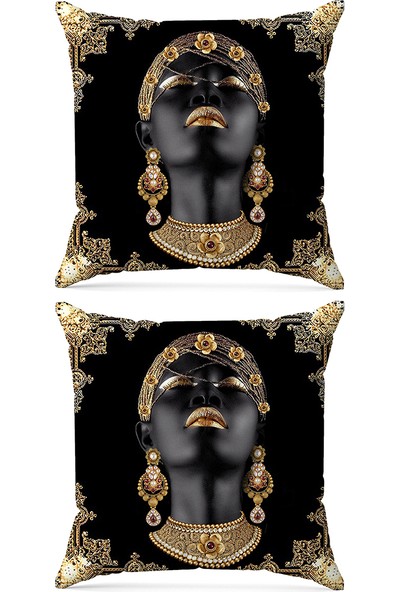 Aydemir Tekstil Çift Taraflı Siyah Kız Baskılı Dijital Dekoratif 2'li Kırlent Kılıfı