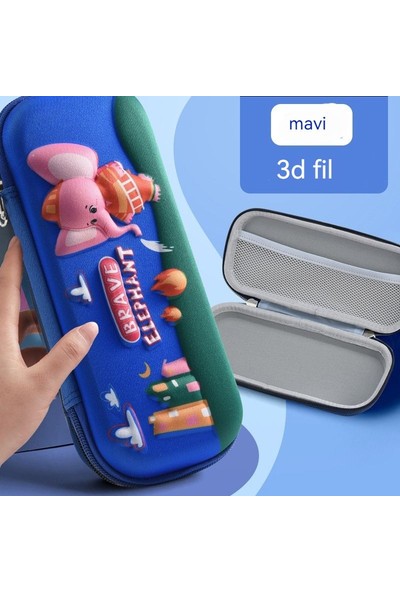 Jimmy Fois Öğrenci Kalem Çantası Bez Yüzü Eva 3D Karikatür Kalem Çantası Fil (Yurt Dışından)