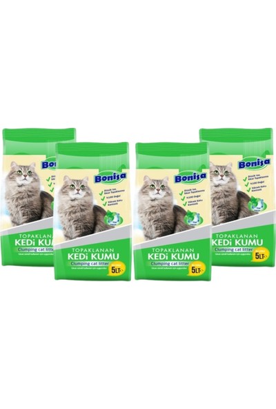 Bonisa Topaklanan Fresh Kokulu Kedi Kumu % 100 Doğal Uzun Süre Kullanıma Uygundur 5lt*4 Adet Bonisa Topaklanan Fresh Kokulu Kedi Kumu % 100 Doğal Uzun Süre Kullanıma Uygundur 5lt*4 Adet