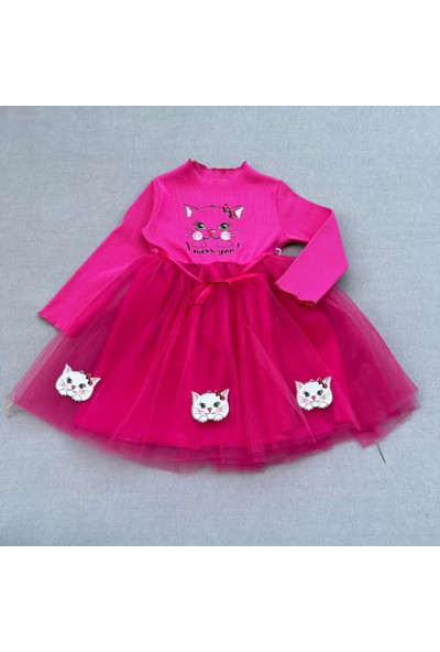 Parla Kız Çocuk Elbise Kedi Desenli Tütü Fuşya 5 Yaş PS10385 Parla Kız Çocuk Elbise Kedi Desenli Tütü Fuşya 5 Yaş PS10385