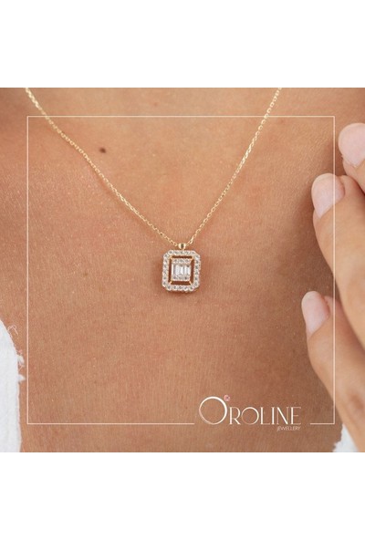 14 Ayar Altın Baget Taşlı Kadın Kolye