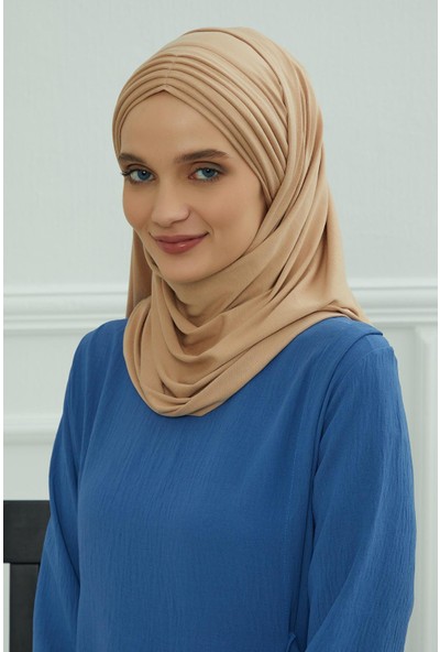 Ayşe Tasarım Pileli Pratik Penye Şal,krem,cps-41
