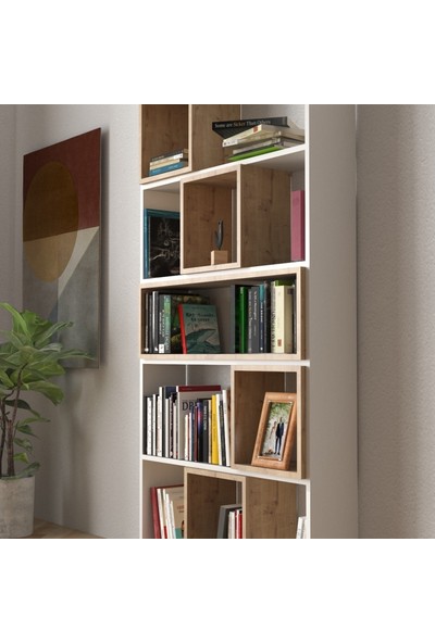 Modern Meşe Detaylı Kitaplık 180 cm Modern Meşe Detaylı Kitaplık 180 cm