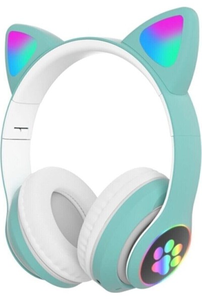 Lisa Butik P33M Kulaküstü Bluetooth Kulaklık Rgb LED Işıklı Kedi Kulaklı Mikronlu Hafıza Kartı ve Aux Giriş