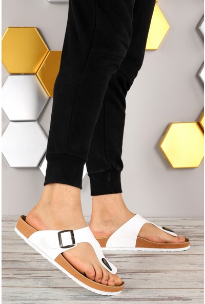 Potincim Ary 31-022 Günlük Parmak Arası Erkek Terlik Beyaz