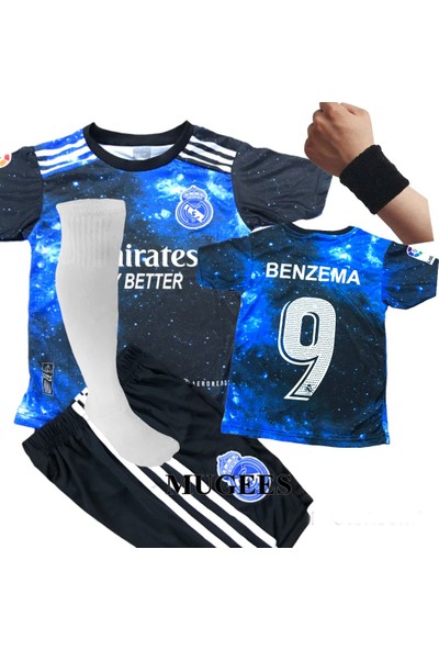 Mugees Real Madrid Mavi Siyah Desen Benzema Forması Takımı 4 Lü Set Mugees Real Madrid Mavi Siyah Desen Benzema Forması Takımı 4 Lü Set