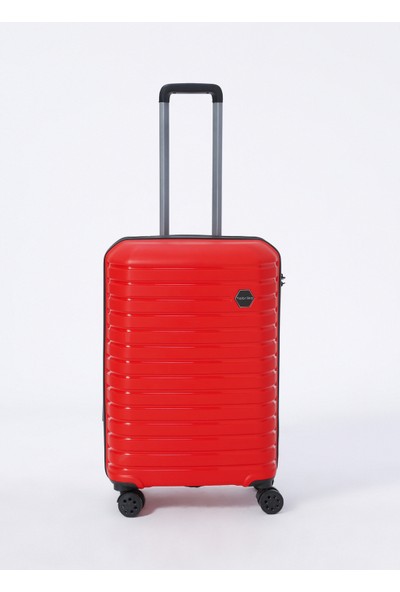 Fabrika Kırmızı Çekçekli Sert Valiz FAB-017 Orta