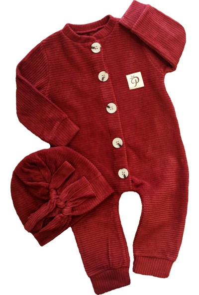 Popshops Fitilli Önden Düğmeli Bereli Kışlık Kız Bebek Tulum