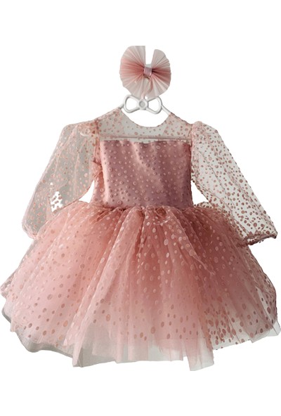 Ellussi Pudra Şeffaf Üstlü Flok Tüllü Kabarık Elbise Ellussi Pudra Şeffaf Üstlü Flok Tüllü Kabarık Elbise