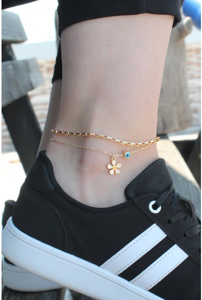 Clariss Çiçek Figür Nazar Boncuk Detay Gold Renk Halhal Clariss Çiçek Figür Nazar Boncuk Detay Gold Renk Halhal