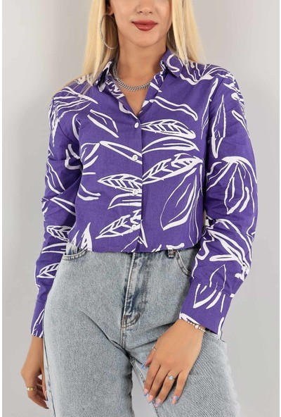 Mia Stile Mor Kadın Poplin Dokuma Gömlek 174620