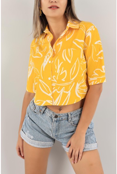 Mia Stile Sarı Kadın Poplin Dokuma Gömlek 174621