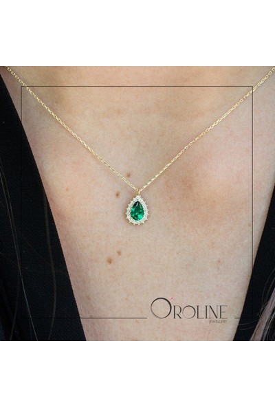 Oroline 14 Ayar Altın Damla Taşlı Kadın Kolye