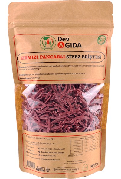 Devrekani Deva Gıda Kırmızı Pancarlı Siyez Eriştesi Doy-Pack Ambalaj 500 gr