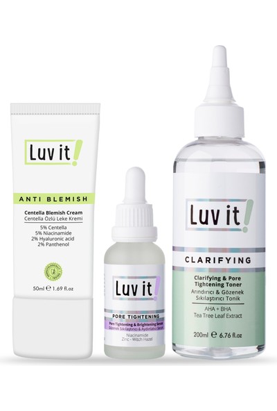 Luv It! Leke Karşıtı Gözenek Sıkılaştırıcı ve Sebum Dengeleyici 3’lü Cilt Bakım Seti Luv It! Leke Karşıtı Gözenek Sıkılaştırıcı ve Sebum Dengeleyici 3’lü Cilt Bakım Seti
