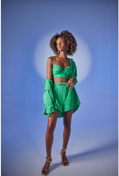 Holly Lolly Oversize Model Düğme Kapamalı Leti Gömlek Yeşil Holly Lolly Oversize Model Düğme Kapamalı Leti Gömlek Yeşil
