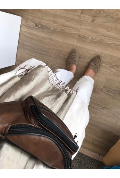 Kahverengi Hakiki Deri Bel ve Omuz Çantası / Bagger Model