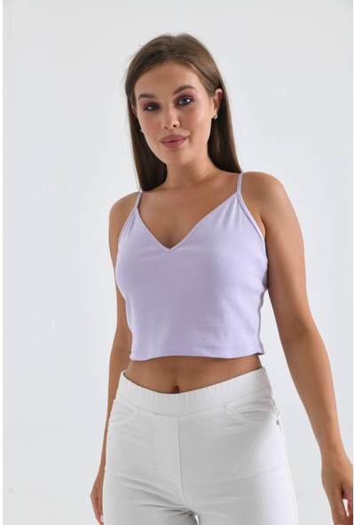Mickey Max Lila V Yaka Ip Askılı Bluz