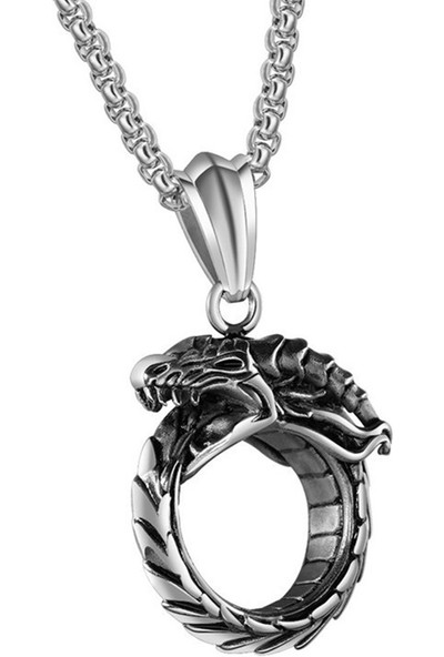 Solfera Ouroboros Kutsal Güç Ejderha Yılan Çelik Erkek Kolye Zincir Q0558 Solfera Ouroboros Kutsal Güç Ejderha Yılan Çelik Erkek Kolye Zincir Q0558