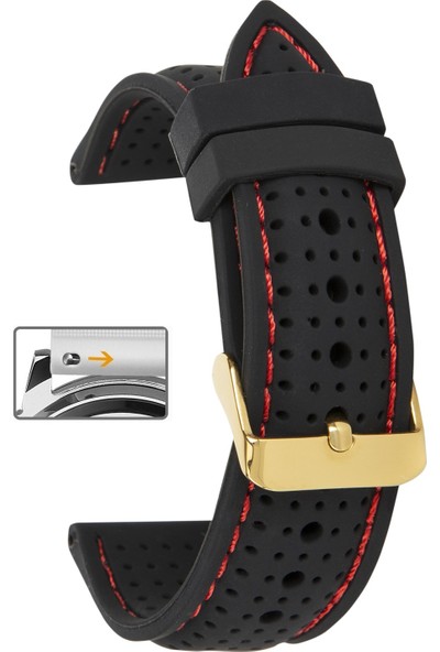 Trendburada Case C4U C1 Saat Uyumlu 22MM Siyah Renk Kırmızı Dikişli Akıllı Pimli Gold Renk Tokalı Delikli Silikon Saat Kordonu Dsıt Trendburada Case C4U C1 Saat Uyumlu 22MM Siyah Renk Kırmızı Dikişli Akıllı Pimli Gold Renk Tokalı Delikli Silikon Saat Kordonu Dsıt