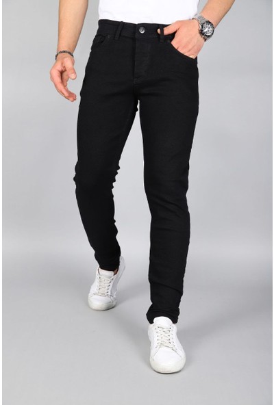 Anbar Erkek Siyah Slim Fit Düz Renk Jean Pantolon